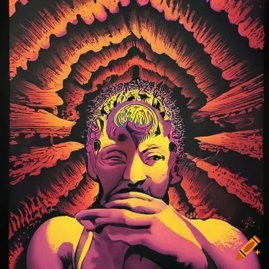 Vintage travel poster themed after zatoichi in lsd graphic novel style ...