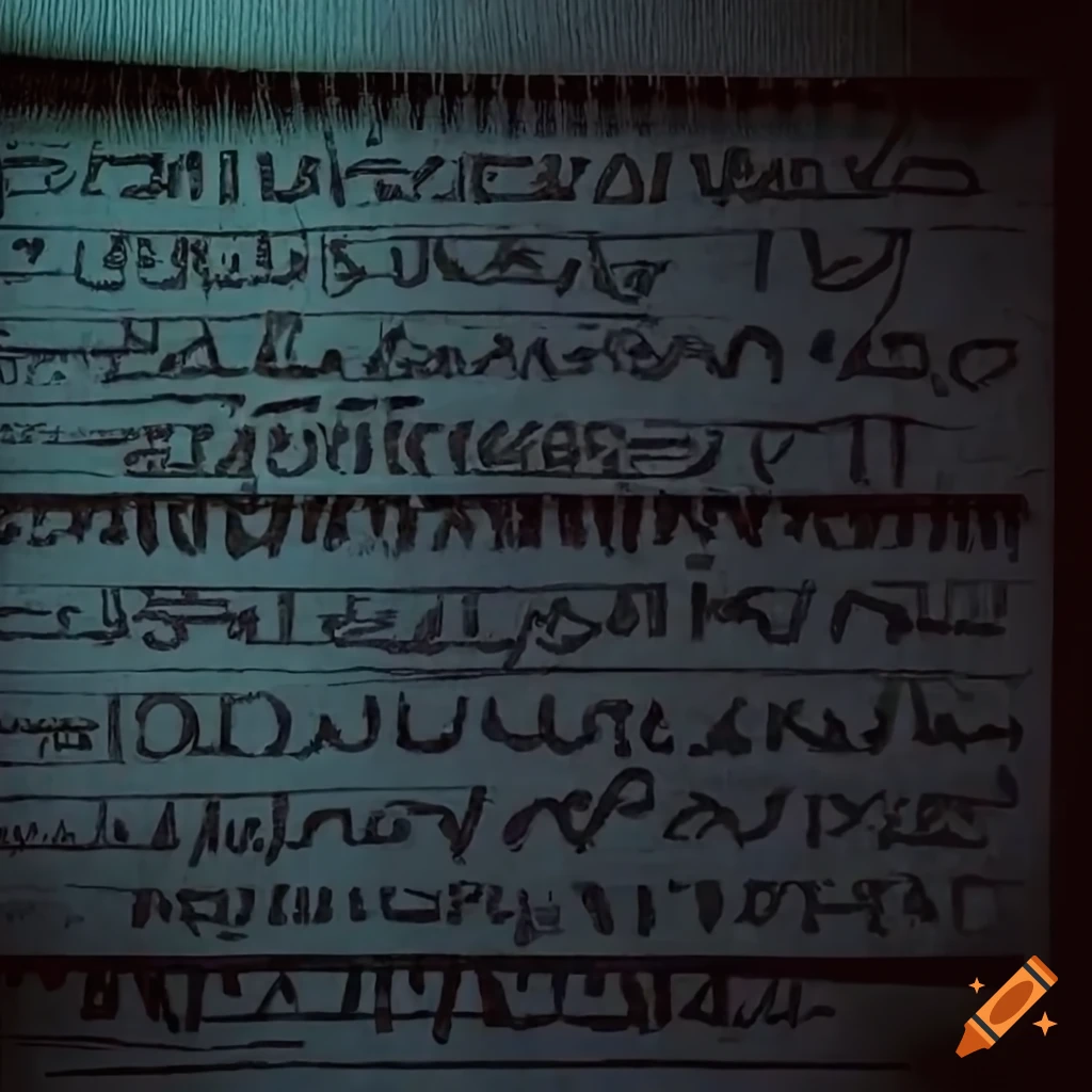 Mysterious and simple glyphs on notebook pages with fine lines on Craiyon