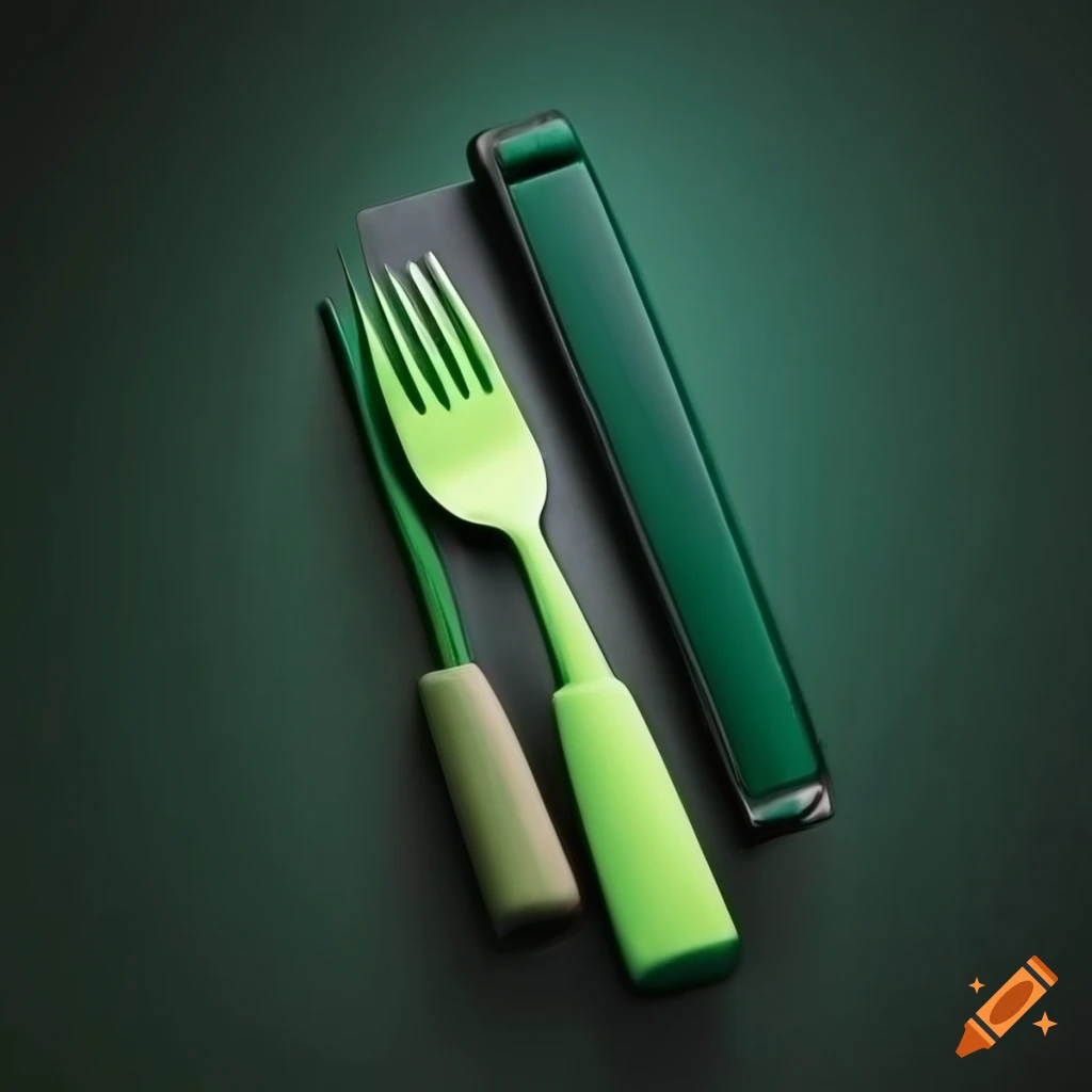 Green cutlery in a case on Craiyon