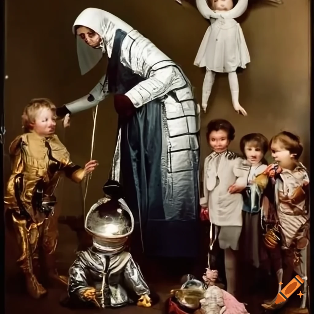Tall insect nun in a space suit with Victorian-era children in insect ...