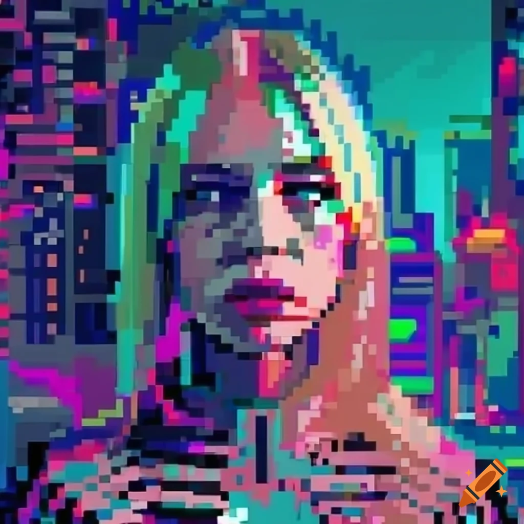 Pixel art portrait of a Russian android cyborg girl on a cyberpunk ...