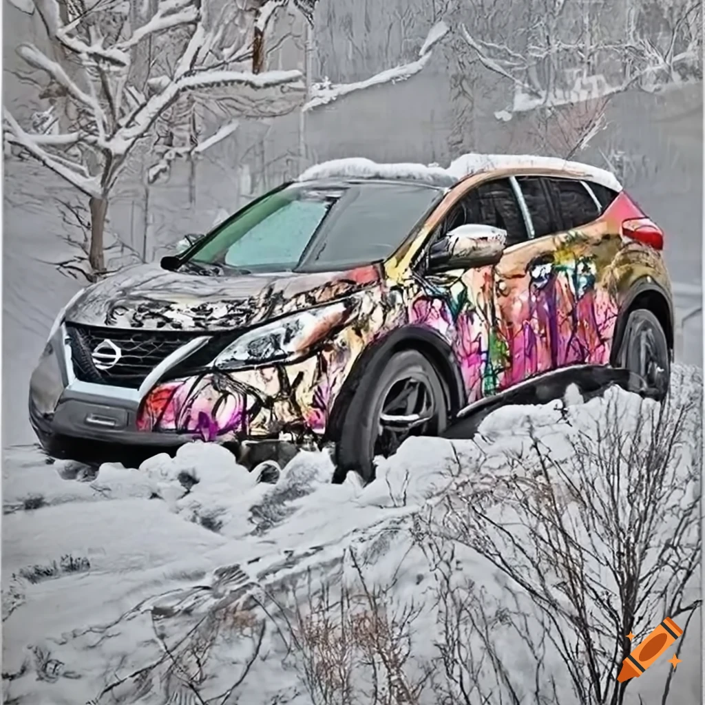 Graffiti nissan murano drifting through snow art cover on Craiyon