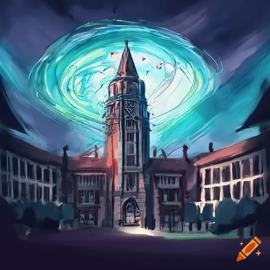 College campus in a fantasy universe on Craiyon