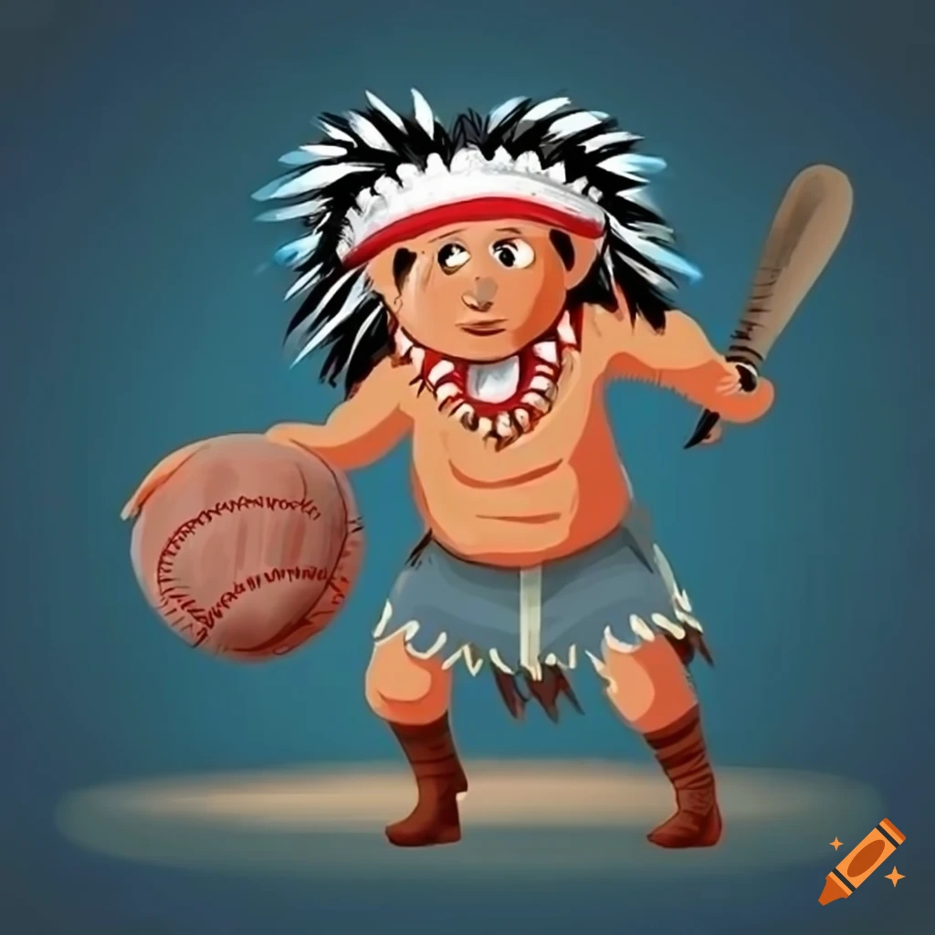 Cartoon native american playing baseball on Craiyon