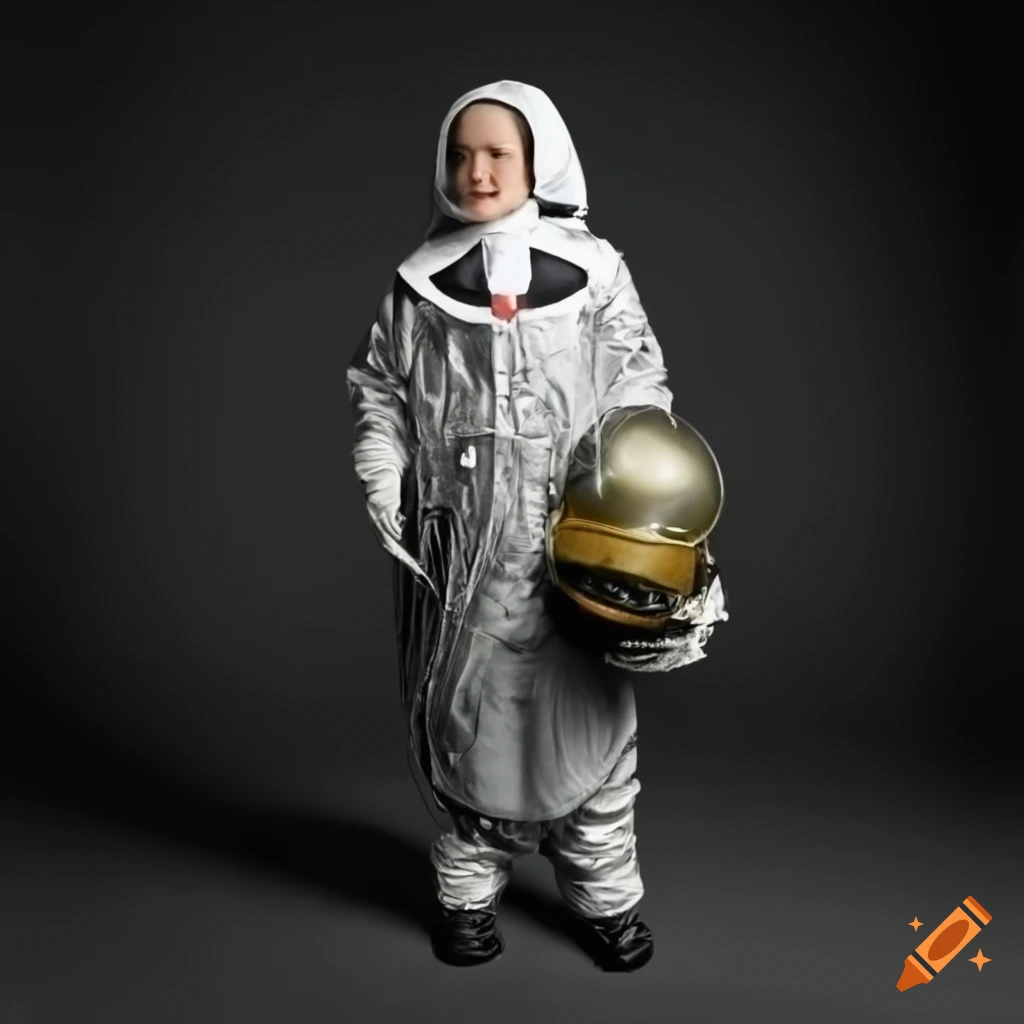 Tall insect nun in space suit with Victorian children in insect space ...