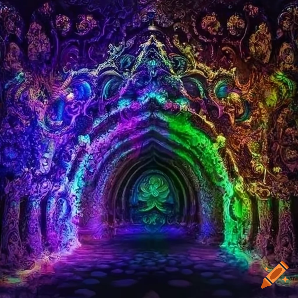 Intricately designed magical wall glowing with enchantments in a ...
