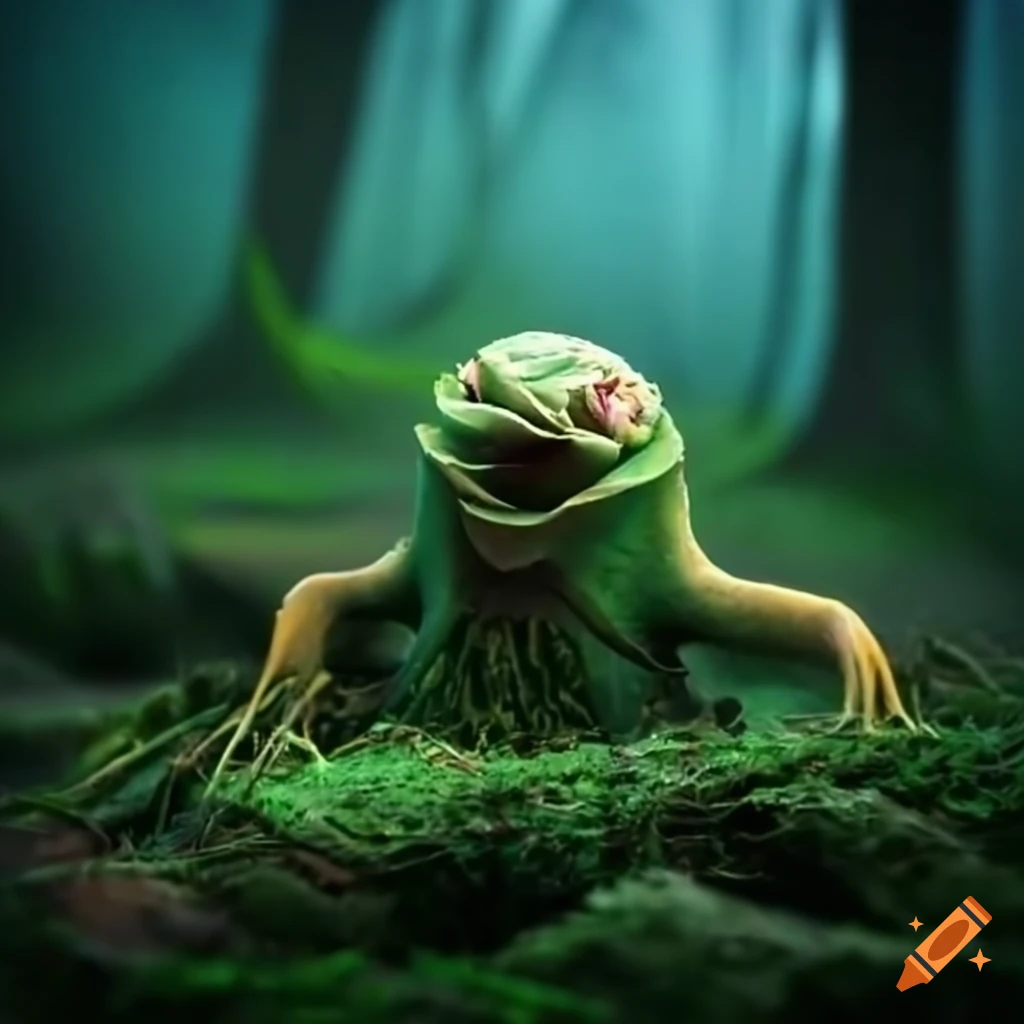 Earth creature rising from the forest ground on Craiyon