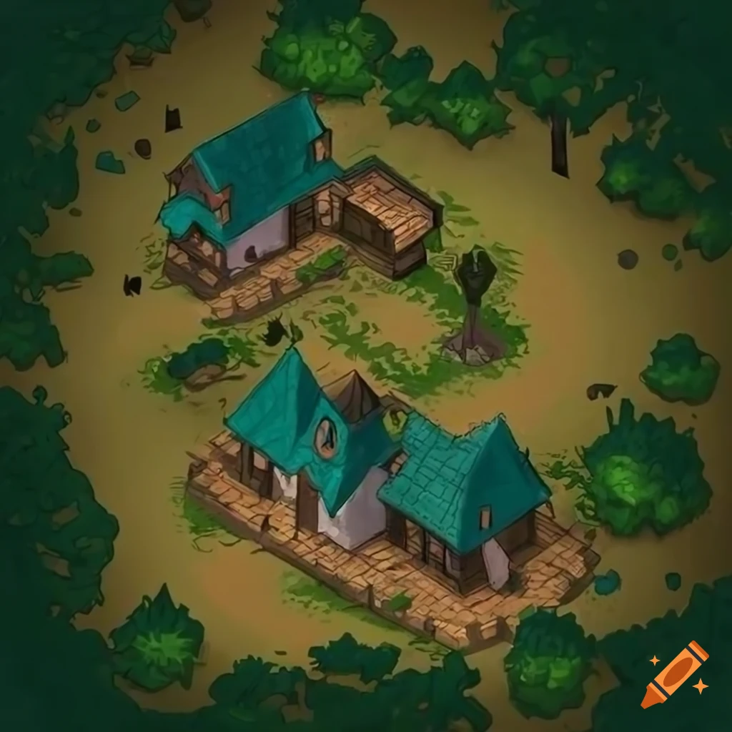Detailed isometric style RPG game map with medieval villages, ruins ...