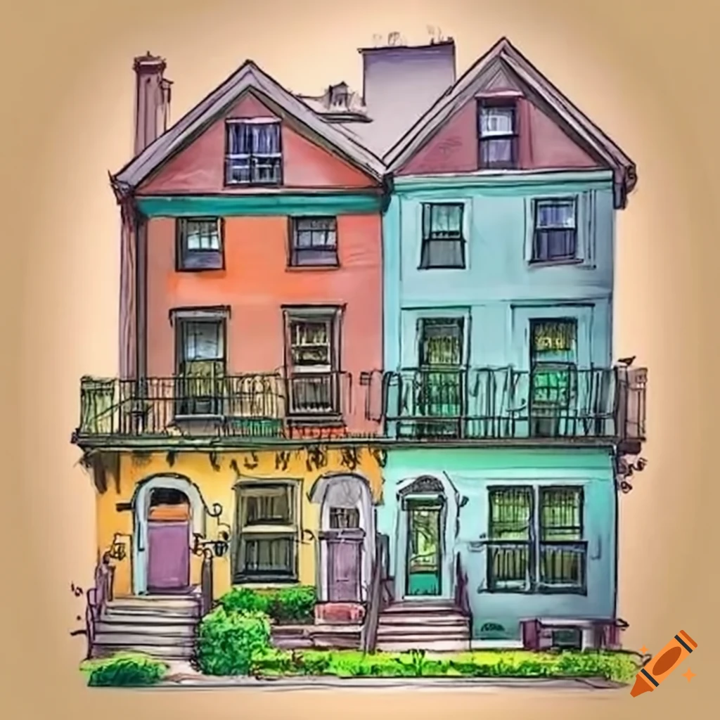 Colorful suburban houses with charming courtyards in a new york city ...