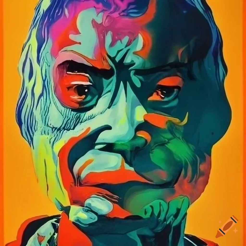 Vintage travel poster themed after zatoichi in lsd graphic novel style ...