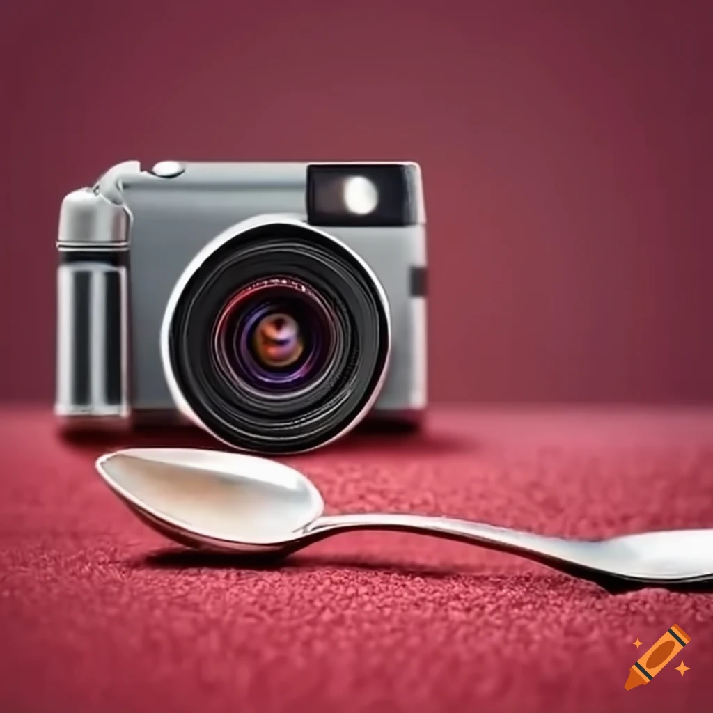 Cameras capturing a silver spoon on a red carpet on Craiyon