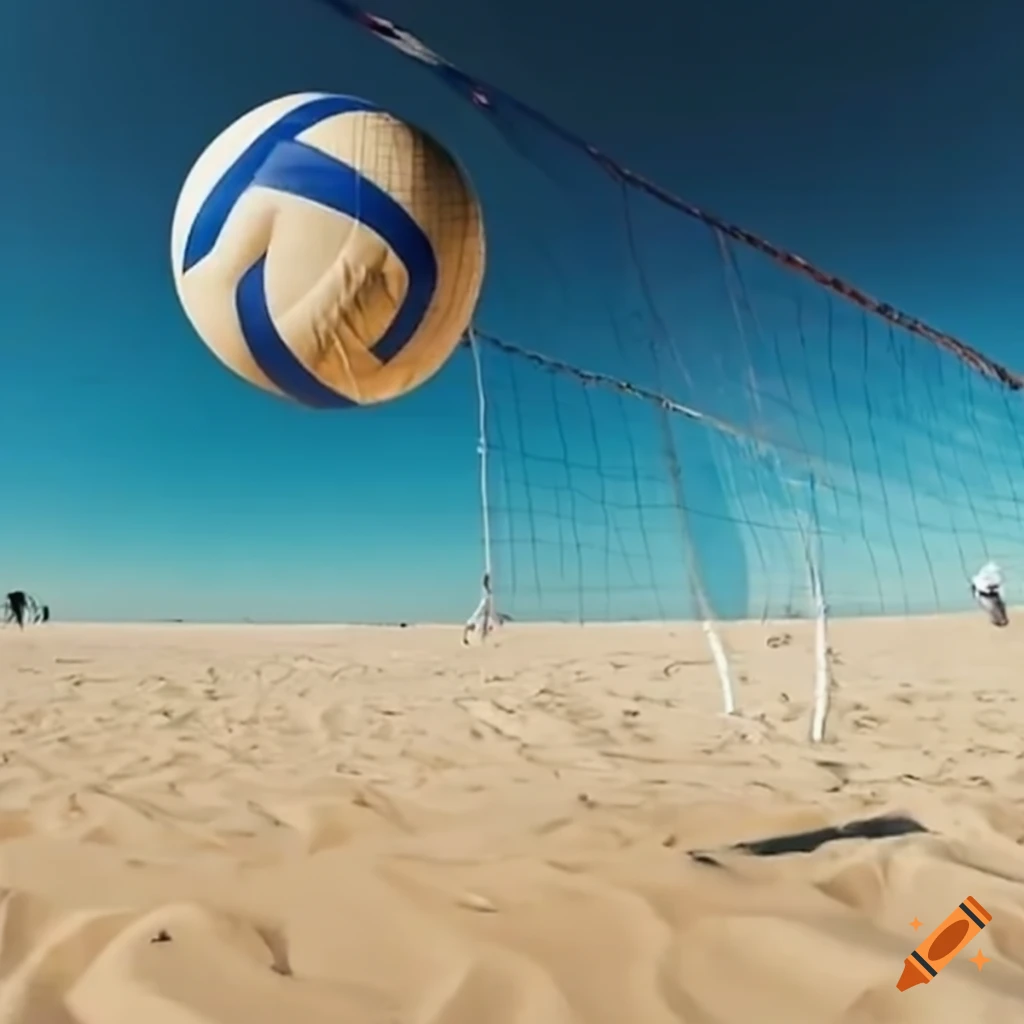 Volleyball flying onto an epic sand court on Craiyon