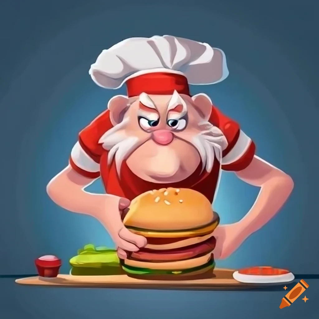 Grumpy server at a fast food restaurant sending orders to the kitchen ...