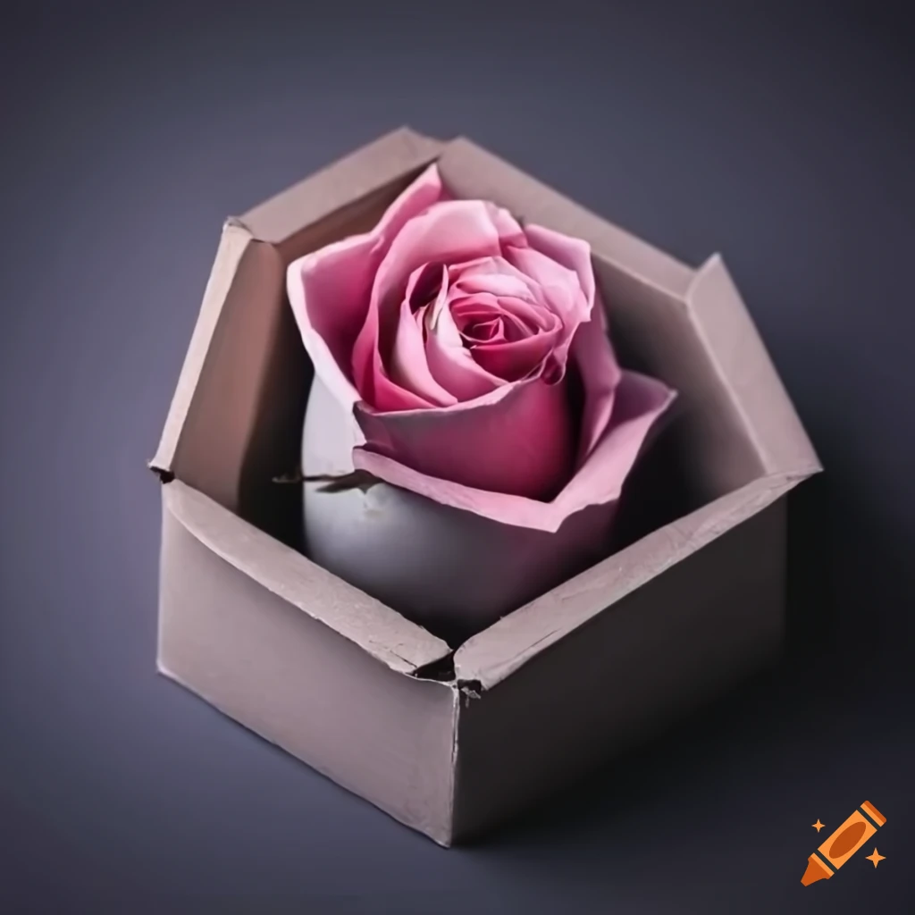 Rose flowers made of grey stone in a cardboard box on Craiyon