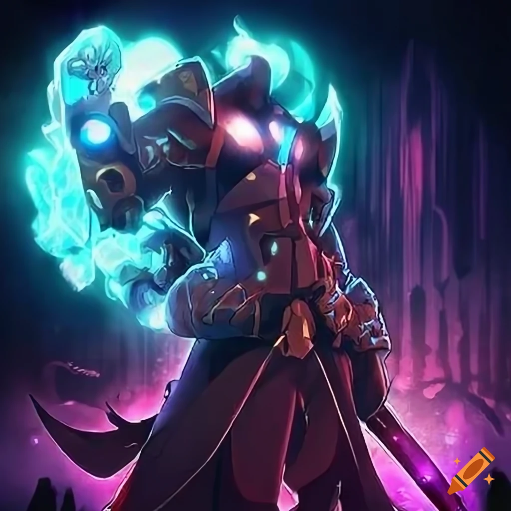 Anime soldier fairy demon commander with magical crystals and portal on ...