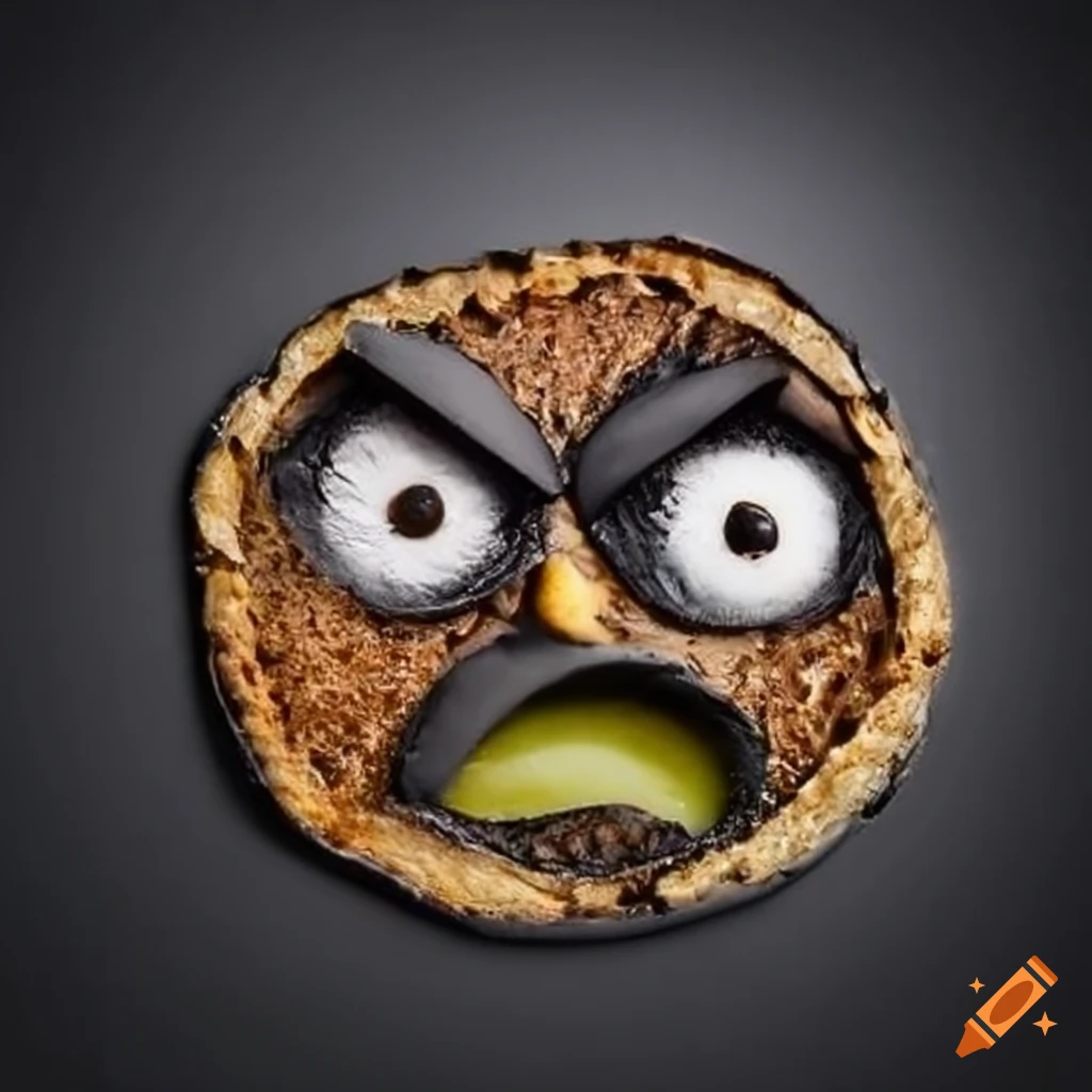 Angry face made of black olive slices on Craiyon