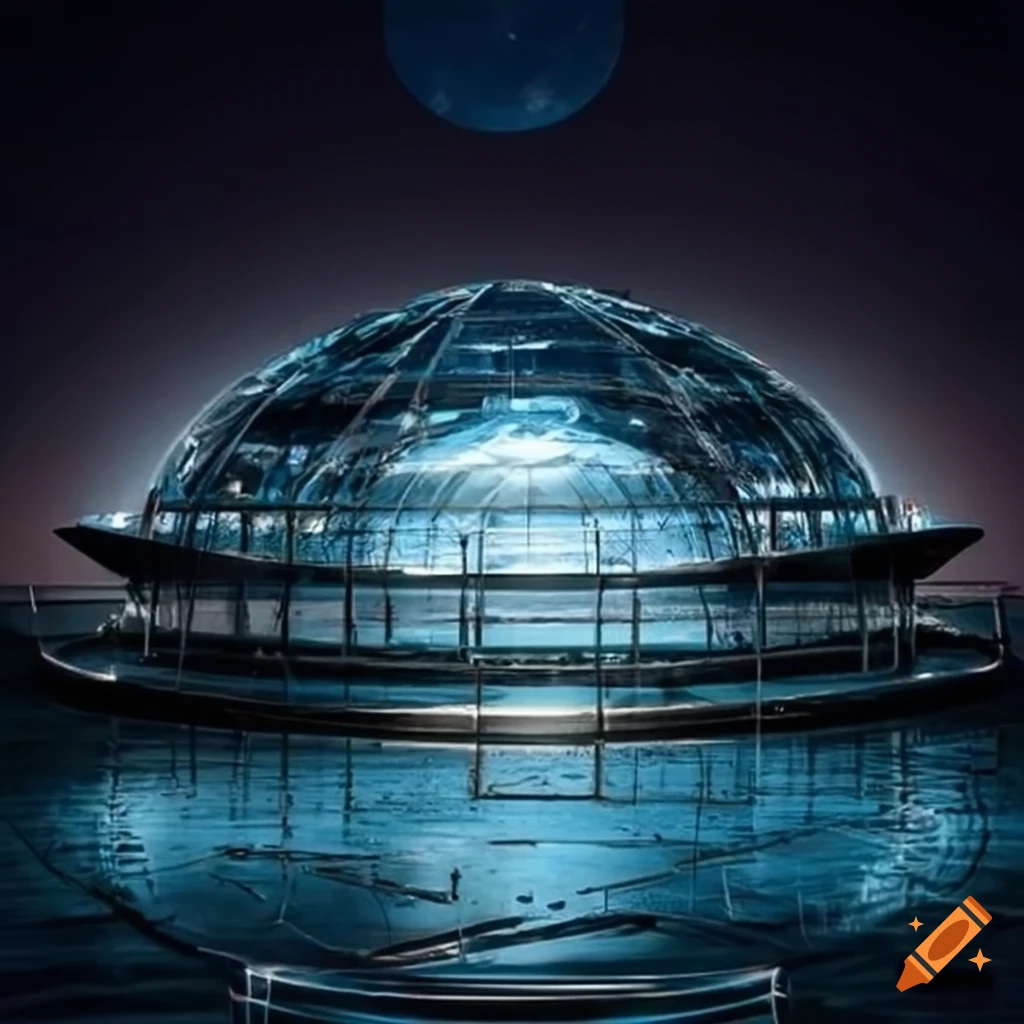 Stainless steel hippodrome under a glass dome on the moon on Craiyon