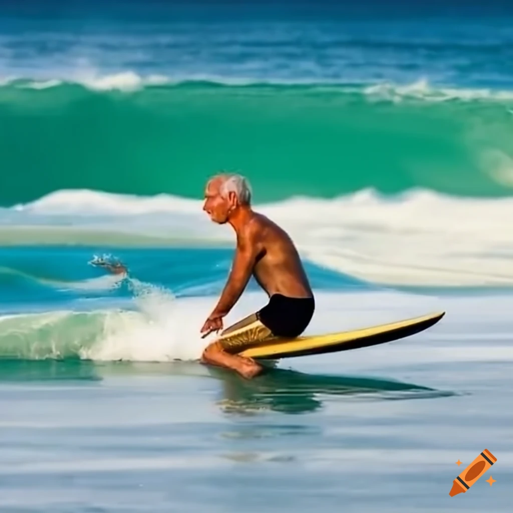 Elderly man surfing on Craiyon