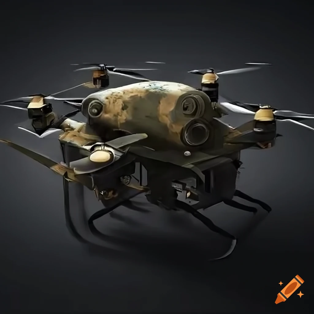 Dirty military flying camera drone concept art on Craiyon