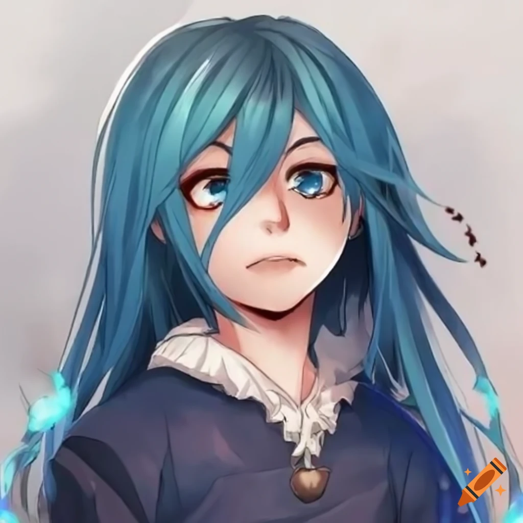 Anime kid with blue hair on Craiyon