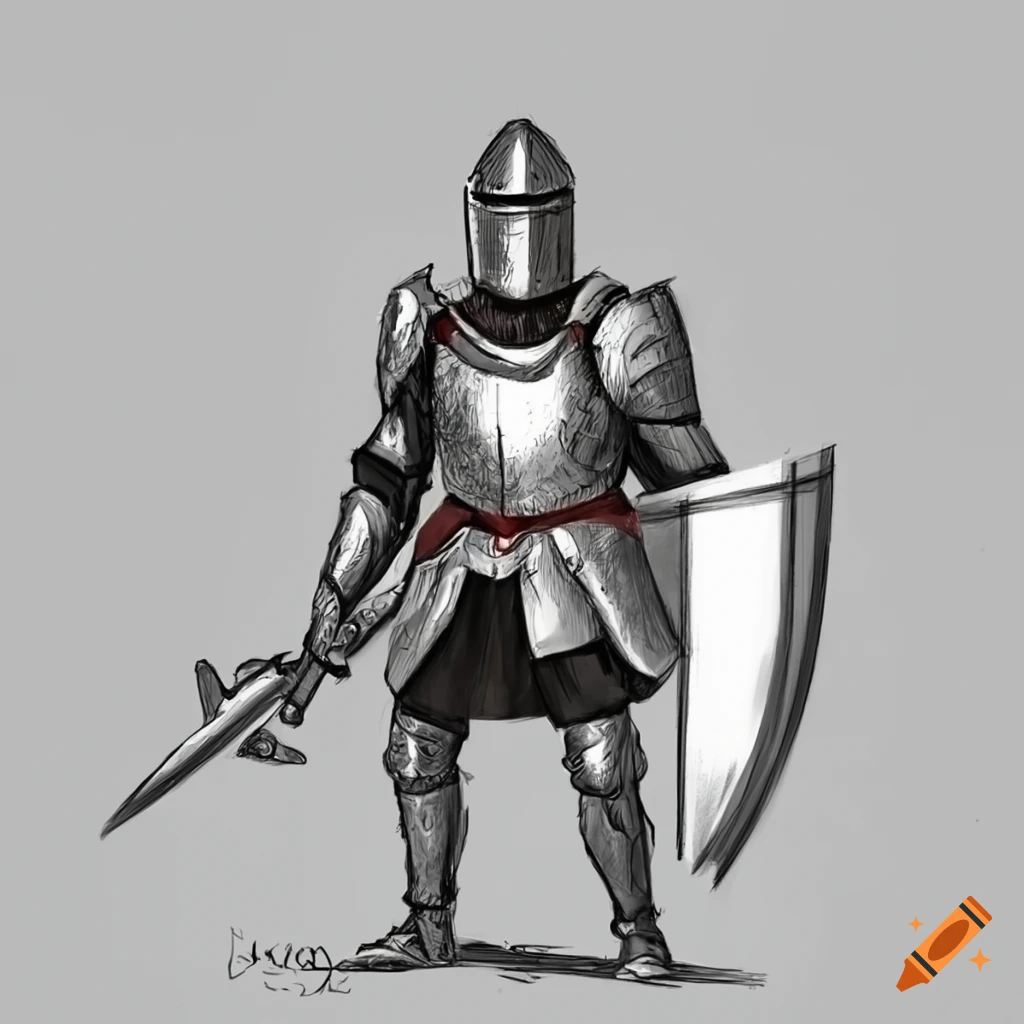 Heroic knight in a pencil sketch on Craiyon