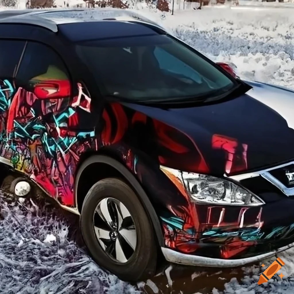 Graffiti nissan murano drifting through snow art cover on Craiyon