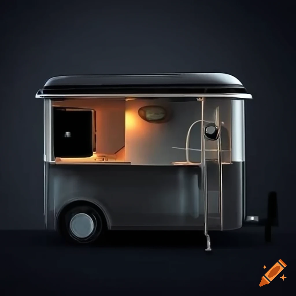 Compact mobile food caravan with black body and open serving window on ...