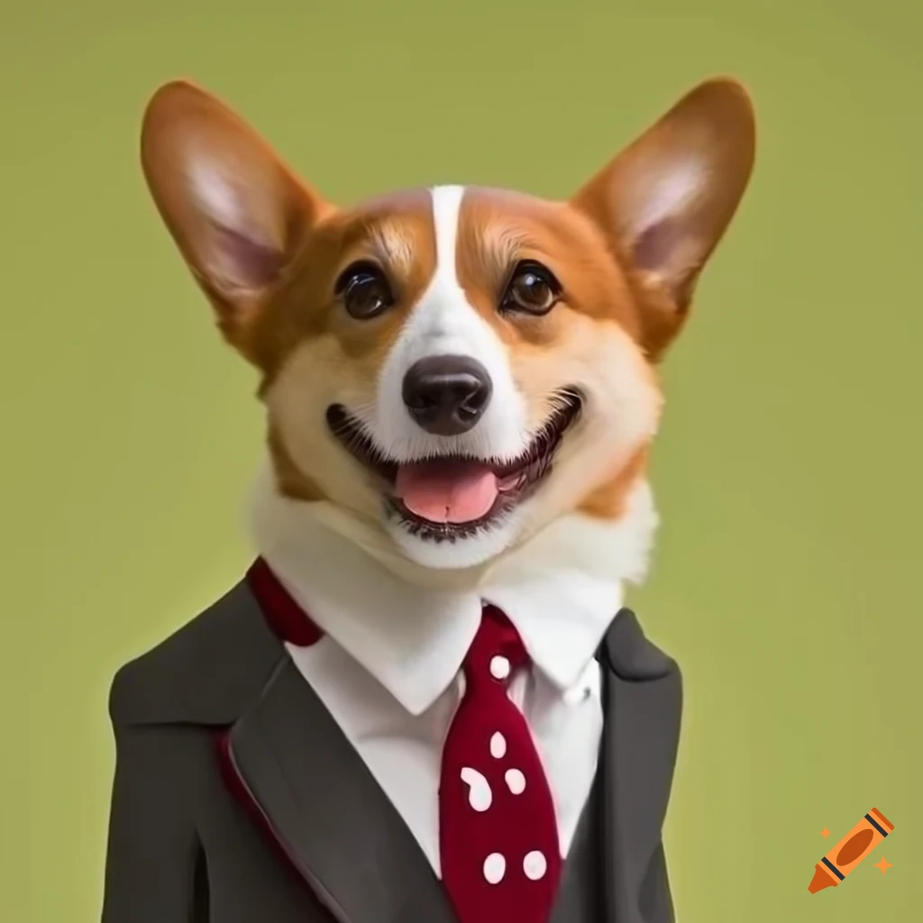 Corgi wearing a suit with a mushroom on Craiyon