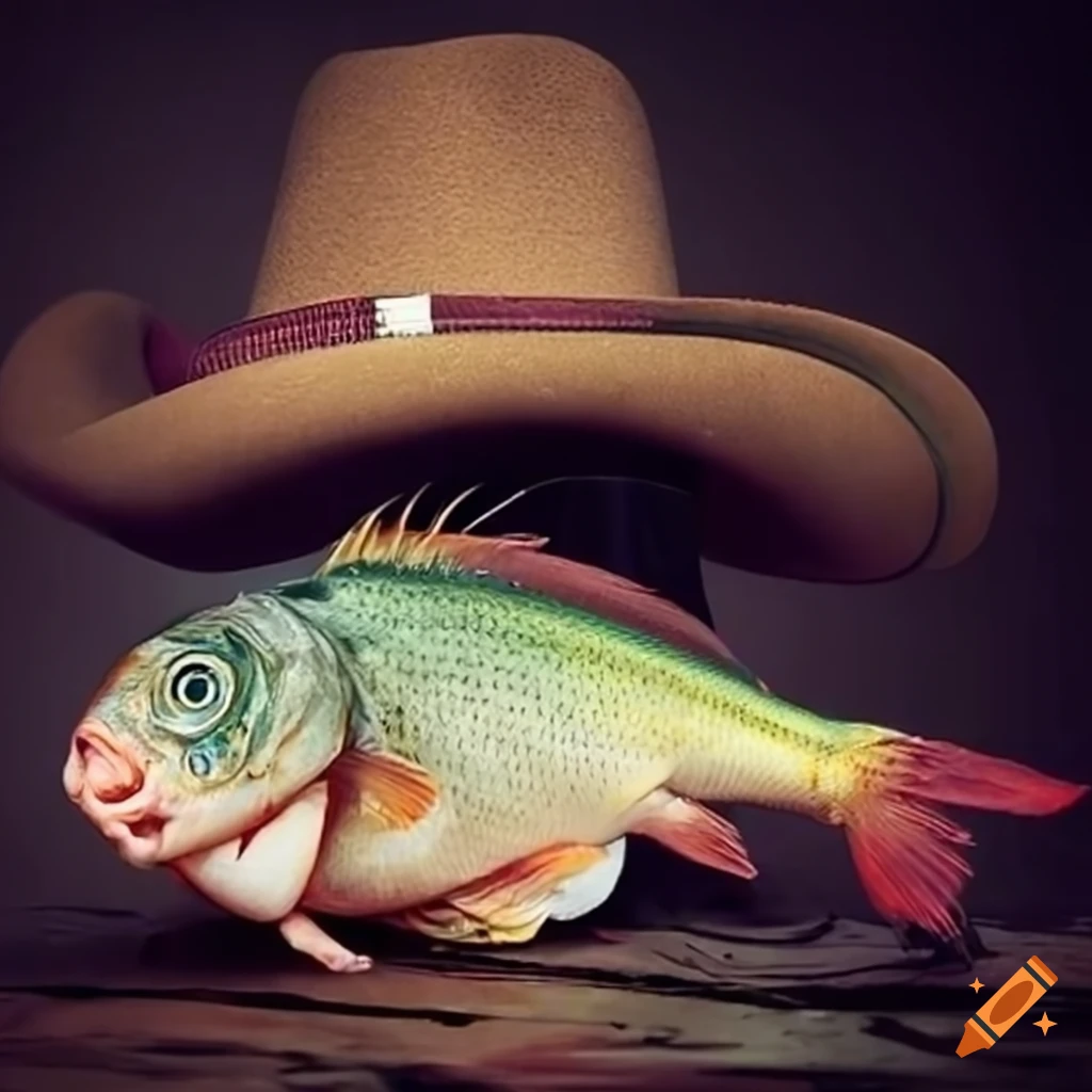 Fish wearing a cowboy hat in a quirky depiction on Craiyon