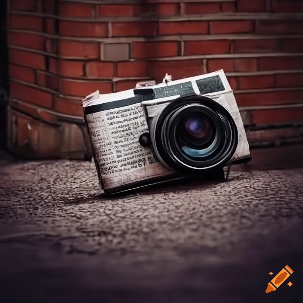 Camera and newspaper on the street on Craiyon