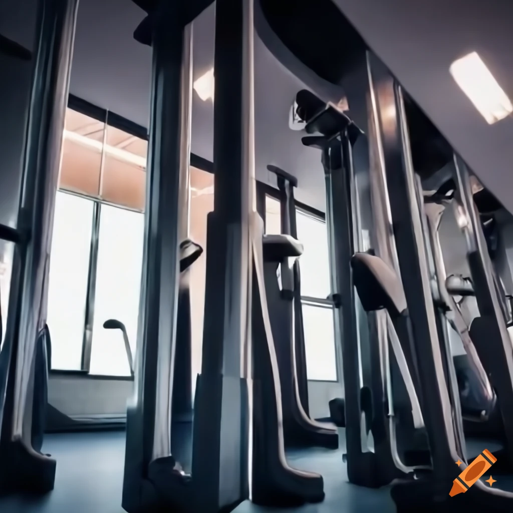 Empty gym interior seen from a low angle on Craiyon