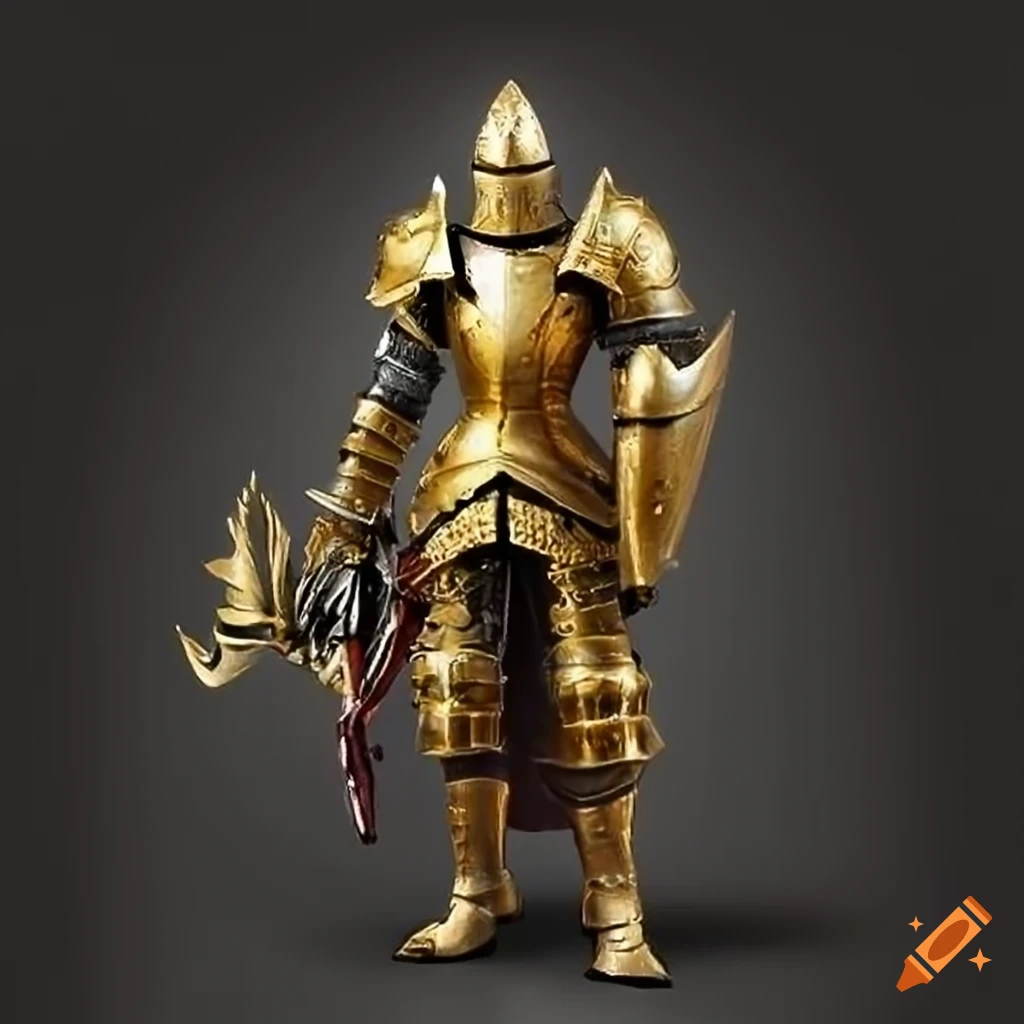 Medieval knight in golden armor on Craiyon