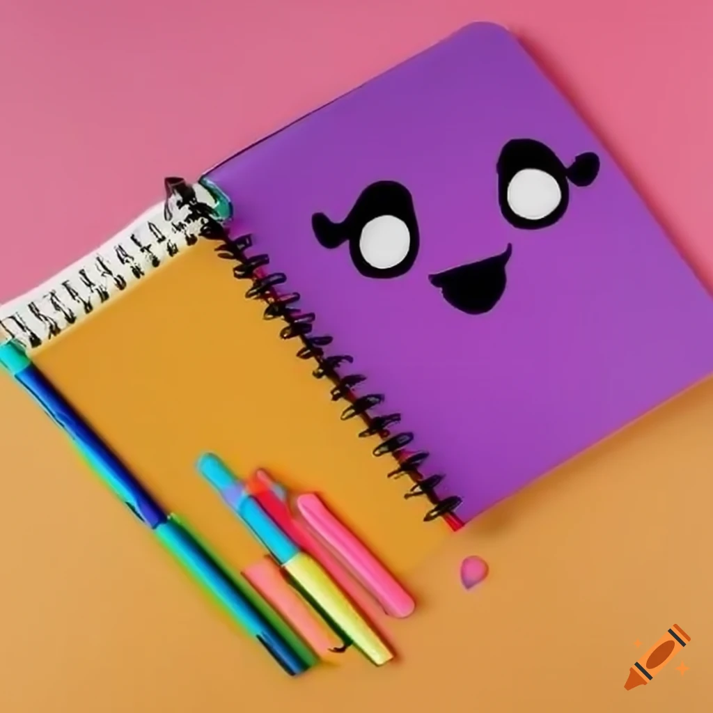 Vibrant cartoon notebook with happy face design on Craiyon