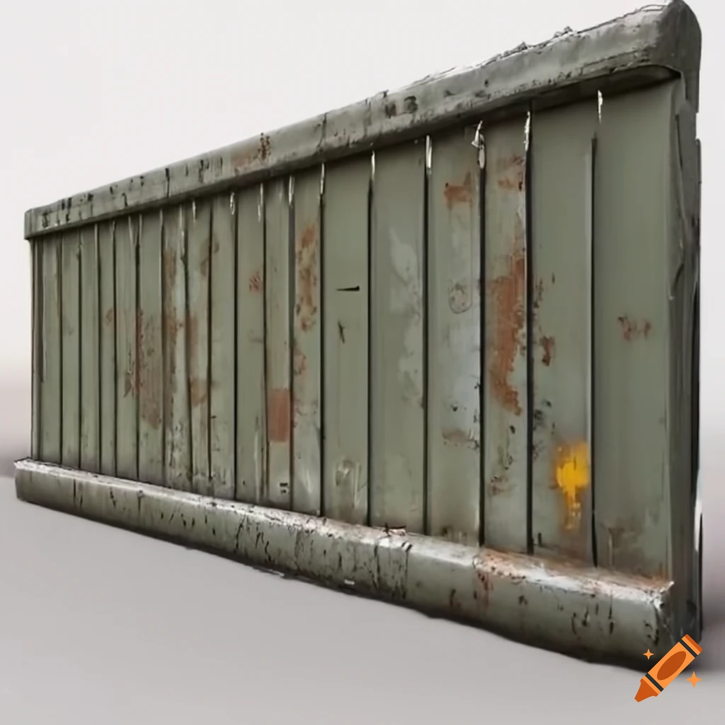 Military metal roadblock wall installation with gate in a concept art ...
