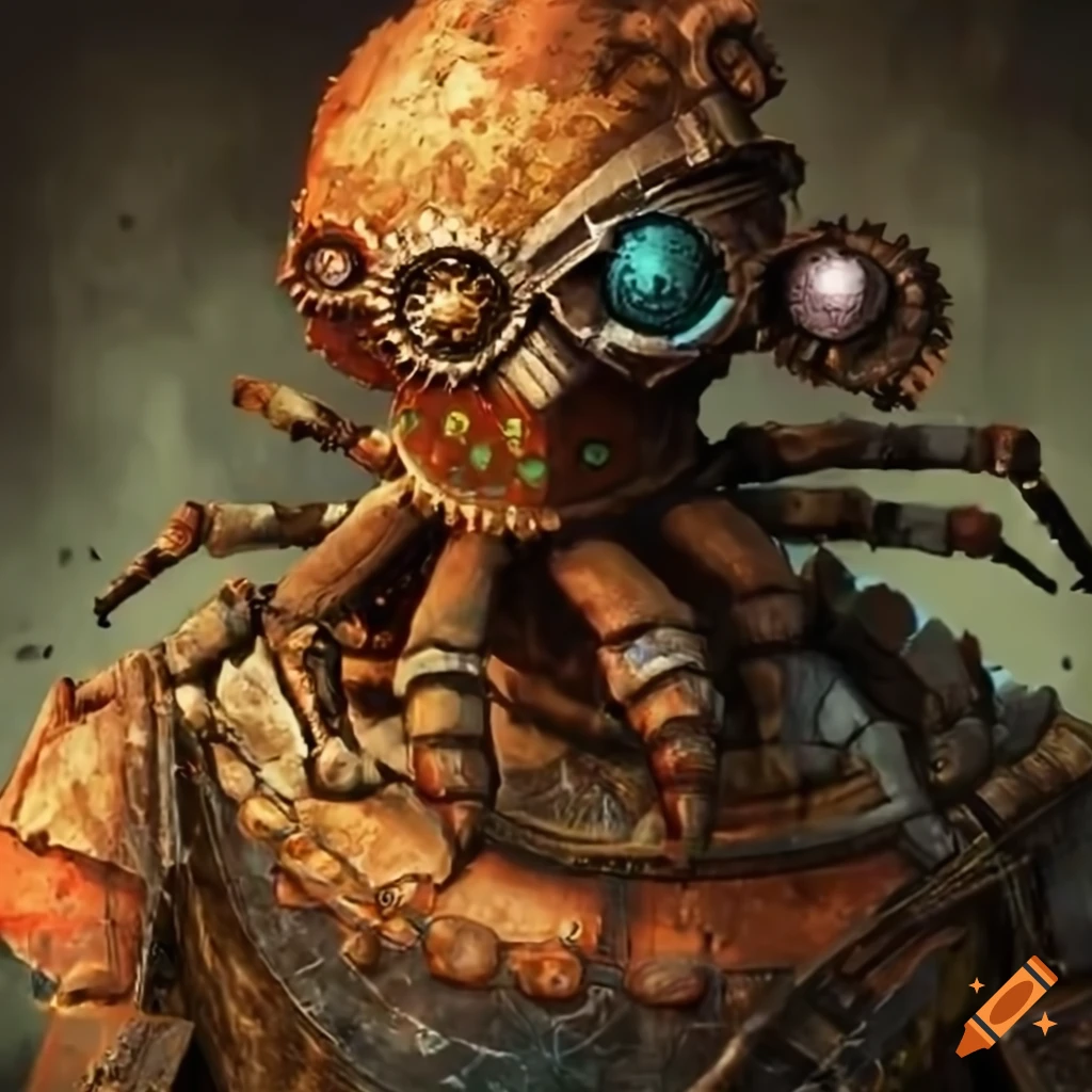 Post-apocalyptic steampunk crab-man hybrid in pixel art style on Craiyon