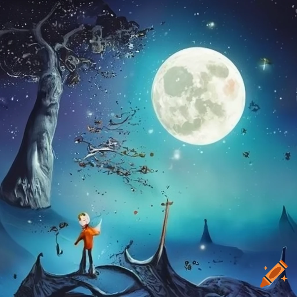 Science book cover for children with a moon theme on Craiyon