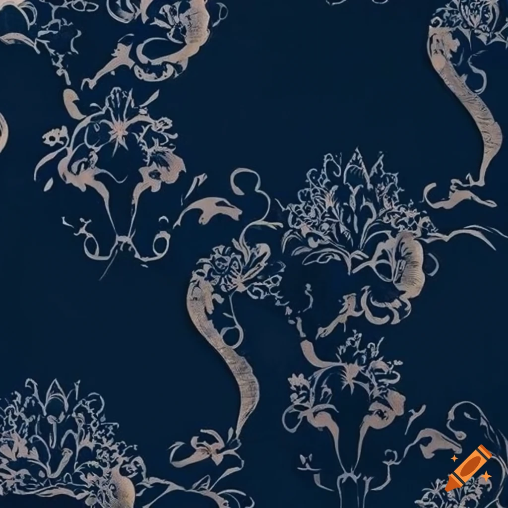 Elegant dark blue victorian patterned wallpaper design on Craiyon