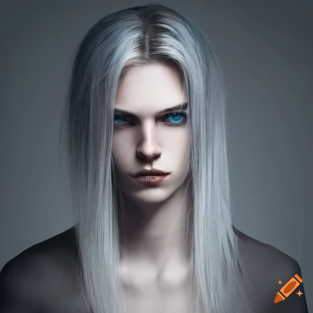 White male model with long straight hair on Craiyon