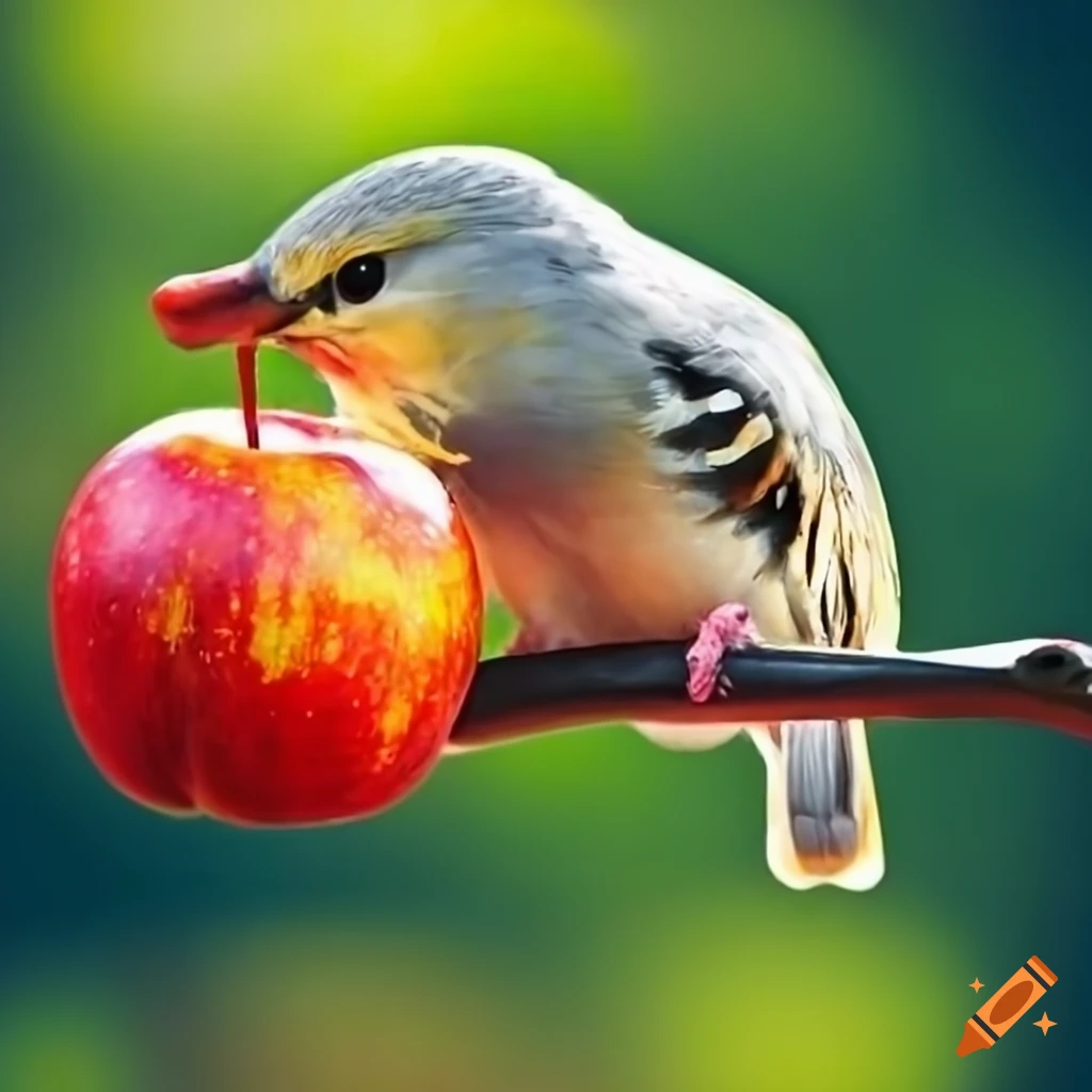 Bird eating an apple on Craiyon