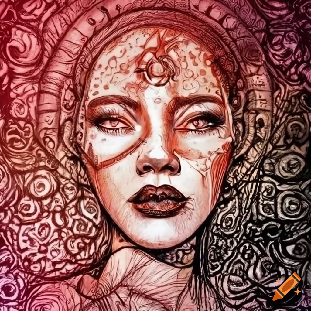 Detailed line art of a dreaming woman with intricate composition on Craiyon