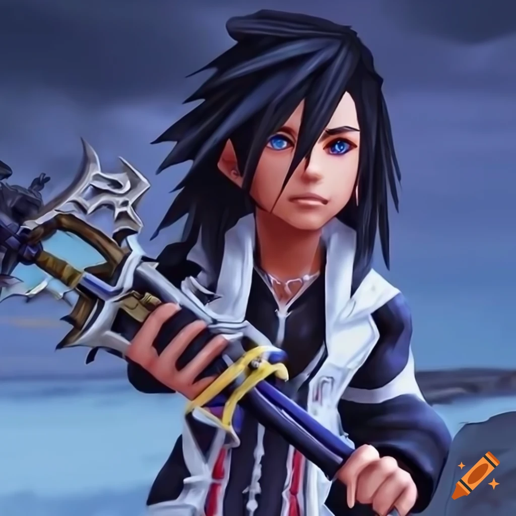 Character from kingdom hearts holding a keyblade, with braided hair and ...