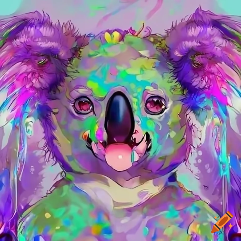 Crying purple koala with a sting charm on Craiyon