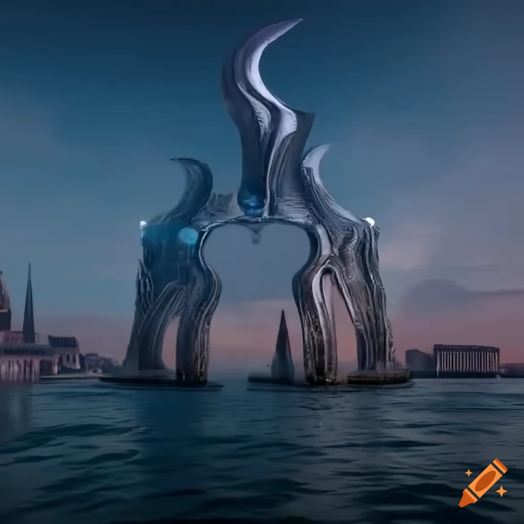 Futuristic tungsten skyscraper with classic greek inspiration at the ...