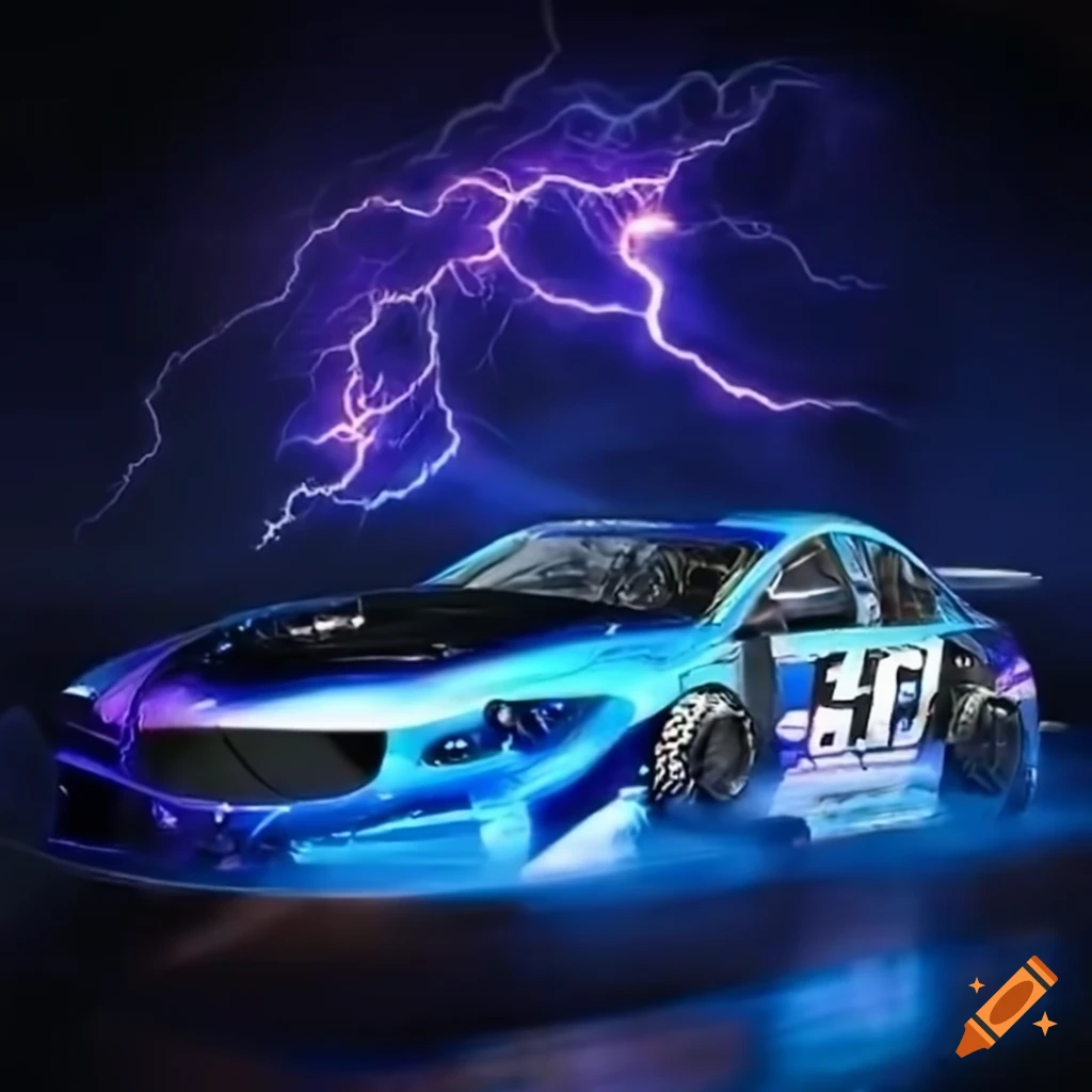 Blue lightning car racing on Craiyon
