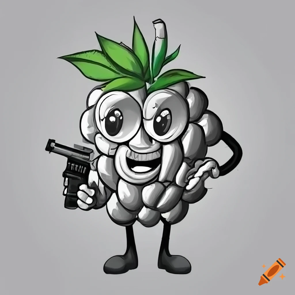 Raspberry cartoon character with a water pistol on Craiyon