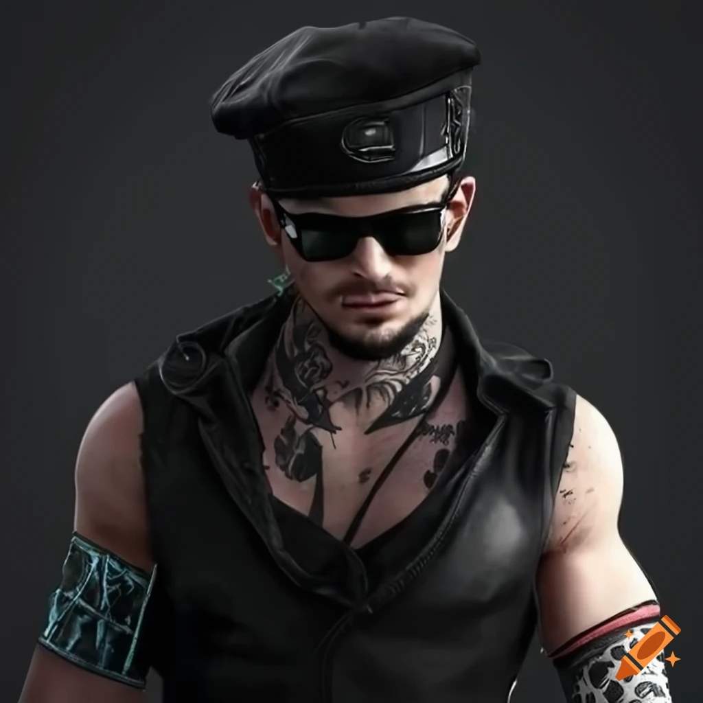 Outfit for muscular singer with leather waistcoat and denim jeans on ...