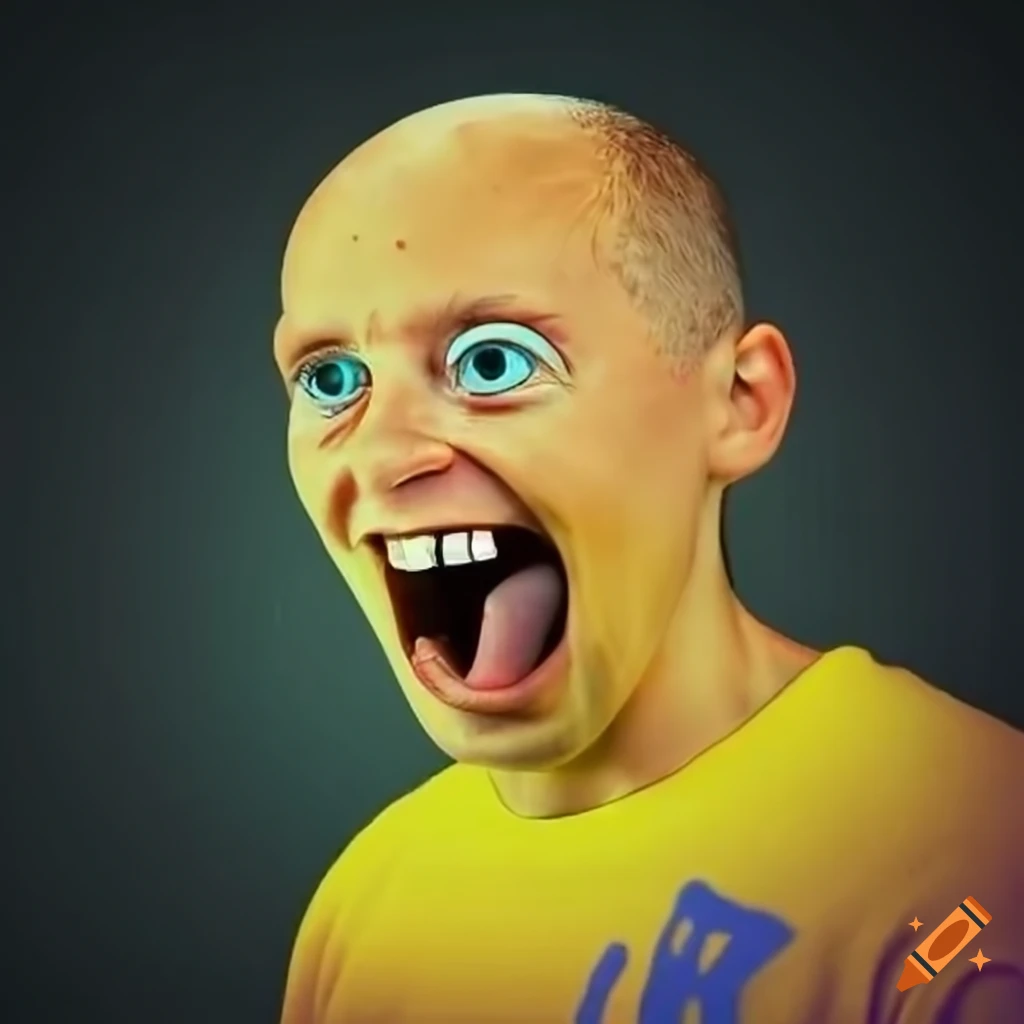 Amusing self-portrait mimicking SpongeBob's gestures in a fun mirror ...