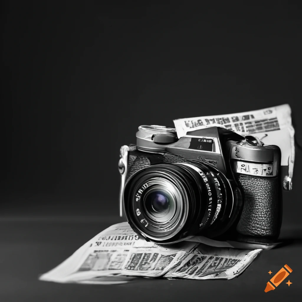 Camera and newspaper on road on Craiyon