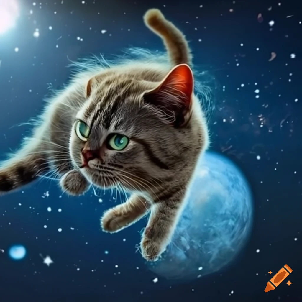 Cat floating in outer space on Craiyon