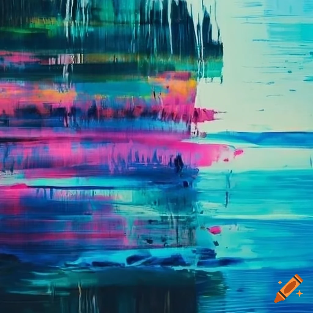 Lake michigan painting in thick richter style strokes on Craiyon